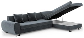 KOOKO HOME Rohová rozkládací sametová pohovka s úložným prostorem Calmato XL pravý roh