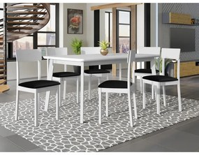 Rozkládací jídelní stůl se 6 židlemi - AL19, Barva dřeva: bílá + černá, Potah: Kronos 7
