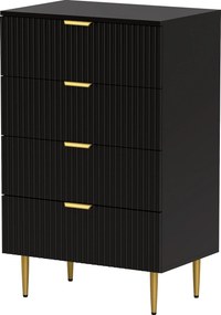 HOMCOM komoda se 4 zásuvkami, ložnicová komoda, moderní úložný nábytek s úchyty a zlatými nohami, rozměry 60 x 40 x 96 cm, černá