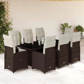 9dílný zahradní bistro set s poduškami hnědý polyratan 3277074