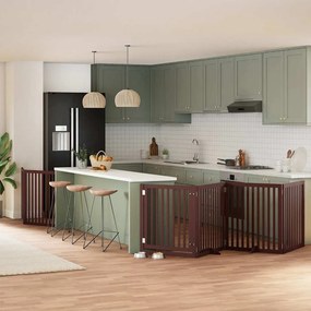 Zábrana pro psy s dvířky skládací 8 panelů hnědá 640 cm topol 3155694