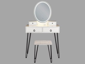 Toaletní stolek se 4 zásuvkami LED zrcadlem a stoličkou bílý/ černý SOYE Beliani