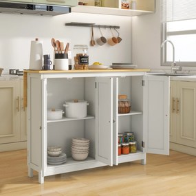 HOMCOM Kuchyňský Islandový Vozík se 2 Stoličkami, Sada Barového Stolu a Stoliček s Sklopným Pracovním Pultem, 2 Skříně s 4 Dveřmi, Moderní Design, Bí…
