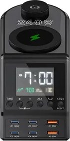 BlitzWolf BW-FW10 černá / Nabíjecí budík / 240W / 2x USB-A + 4x USB-C