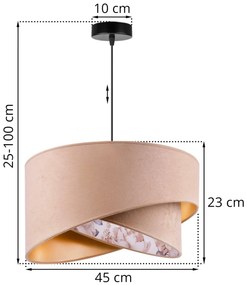 Závěsné svítidlo MEDIOLAN, 1x béžové/zlaté/květinové textilní stínítko