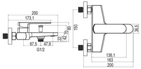 Mereo Mada vanová nástěnná baterie 150mm bez příslušenství mosaz chrom CBQ90103M