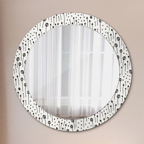 Kulaté dekorativní zrcadlo Květinová kresba fi 70 cm