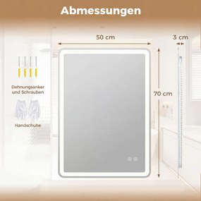 Costway Koupelnové zrcadlo s LED osvětlením a nástěnné zrcadlo – 70 × 50 × 3 cm
