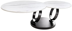 Massive home | Konferenční stolek DANCING RINGS 80-135 cm otočný keramický stůl s bílým mramorovým vzhledem