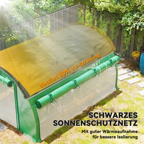 polytunelový skleník 4 x 3 x 2 m s ochrannou sítí proti slunci, rolovací boční stěny, plastový kryt, ocelový rám, zelený