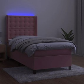 Box spring postel s matrací a LED růžová 80 x 200 cm samet 3139774