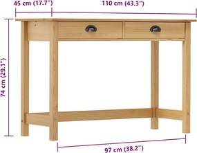 Konzolový stolek Hill 2 zásuvky 110x45x74 cm masivní borovice 288991