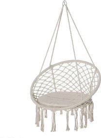 Outsunny Kulatý Závěsný Závěs s Ø60 cm Houpacím Křeslem s Polštářem a Bavlněným Lanem pro Vnitřní i Venkovní Použití 80x80x42 cm Béžová | Aosom