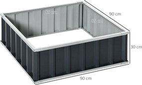 Zvýšený ocelový záhon Outsunny s otevřeným dnem, bez nářadí, držák na rostliny pro zeleninu, bylinky a květiny, 90x90x30 cm, tmavě šedý