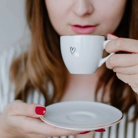 Bella Rose Šálek na espresso s podšálkem Srdíčko 90 ml, bílá barva, zlatá barva, porcelán