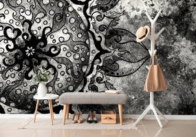 Samolepící tapeta černobílá Mandala - 300x200 cm