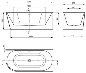 Deante Acrylic bathtub, rohová/free-standing, right - 160 cm