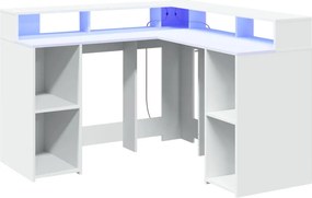 Psací stůl s LED světly bílý 130 x 130 x 91 cm kompozitní dřevo 3309447