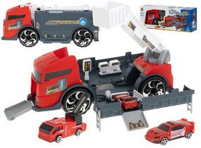 Creative Corner Transportér TIR 2v1 parkovací garáž hasiči + 3 auta červená