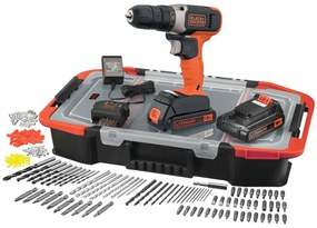 BLACK+DECKER Nářadí - 18V AKU vrtací šroubovák s příslušenstvím, 2x aku 1,5 Ah Li-Ion, nabíječka BCD001BAST-QW