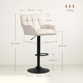 HOMCOM Barová židle Sada 2 kusů Retro design Výškově nastavitelná Umělá kůže Optika lnu Krémová + Černá
