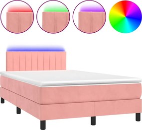 Box spring postel s matrací a LED růžová 120 x 190 cm samet 3270170