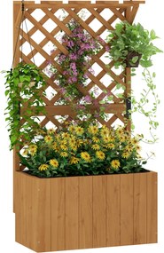 Vyvýšený záhon s treláží Outsunny, dřevěný květináč s treláží, 64 x 33 x 122 cm pro zahradu, balkon a terasu, květináč pro popínavé rostliny a košíkov
