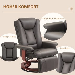 HOMCOM polohovací křeslo TV křeslo s funkcí polohování, otočné polohovací TV křeslo s nastavitelným opěradlem, polohovací do 150 kg, imitace kůže, hn…