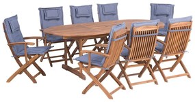 Zahradní stůl a 8 židlí s modrými polštáři MAUI Beliani