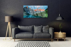 Obraz na skle Hora Les jezero Krajina 140x70 cm