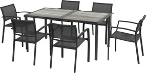 Outsunny Ocelový zahradní set 7 kusů s 1 stolem a 6 stohovatelnými kovovými židlemi Epoxy Textilene Tmavě šedá | Aosom