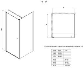 Aqualine Aqualine, PILOT čtvercová sprchová zástěna 900x900 mm, Brick sklo, PT090-01
