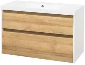 Mereo Mereo, Opto, koupelnová skříňka s umyvadlem z litého mramoru 101 cm, bílá, dub, bílá/dub, černá, CN932M