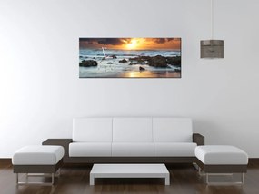 Gario Obraz s hodinami Západ slunce nad oceánem Rozměry: 100 x 40 cm