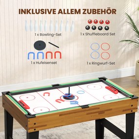 SPORTNOW herní stůl 13 v 1, stolní fotbal, šachy, kulečník, stolní tenis a další, MDF, plast, ořech