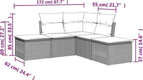 5dílná zahradní sedací souprava s poduškami černá polyratan 3249554