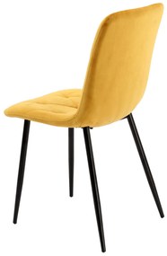 AUTRONIC Jídelní židle, potah žlutá sametová látka, kovová 4nohá podnož, černý lak