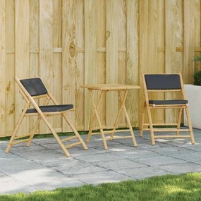 3dílný skládací bistro set s tmavě šedými poduškami bambus 3208934