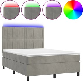 Box spring postel s matrací a LED světle šedá 140x200 cm samet 3136245