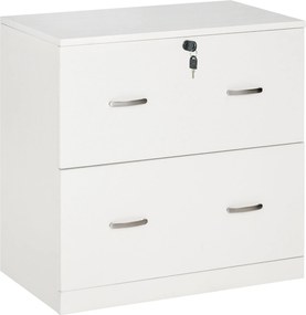 Výrobní kancelářský úložný kabinet Vinsetto se 2 zásuvkami na visící dokumenty, se zámkem a 2 klíči 74x42x72 cm Bílý | Aosom