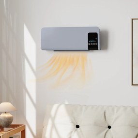 HOMCOM Elektrické topení, nástěnná montáž, oscilační funkce, 2 režimy, časovač, LED displej, šedá