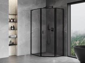 Mexen Mist L, pětiúhelníkový sprchový kout s křídlovými dveřmi, 80 x 90 cm, 8mm čiré sklo, černý profil, 8A8L-080-090-70-70-P