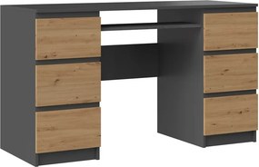TPS Psací stůl s šuplíky KUBA 130 cm - Antracit / Dub artisan