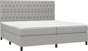 Box spring postel s matrací a LED světle šedá 200x200 cm textil 3135141