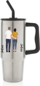 Personalizovaná nerezová termoska s barevným víčkem s párem