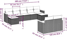 9dílná zahradní sedací souprava s poduškami černá polyratan 3226398