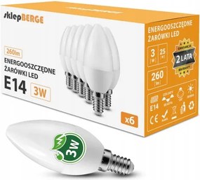 6x LED žárovka E14 3W 260lm - neutrální bílá
