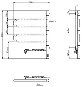Elektrický otočný sušák na ručníky s term. FOUETTE 128W/230V 64,6 cm IP44 černá