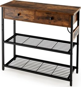 Costway Stolní nabíjecí stanice Entryway se 2 zásuvkami a 2 kovovými mřížkovými