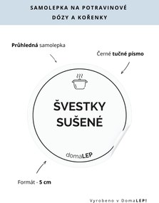 ŠVESTKY SUŠENÉ – průhledná samolepka na dózu, tučné písmo, 5 cm | DomaLEP